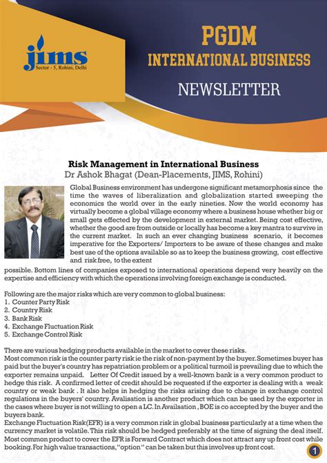 Pgdm Ib Newsletter Jims Rohini News Sector 5 Delhi Mba And Pgdm
