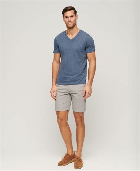 Mens V Neck Slub Short Sleeve T Shirt In Dry Slate Blue Superdry Uk