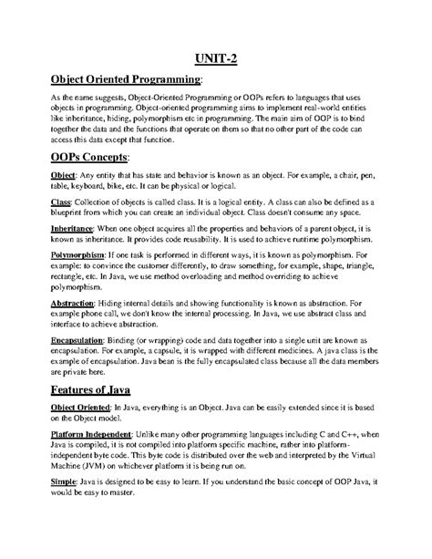 Unit 2 Easy To Learn Unit 2 Object Oriented Programming As The Name Suggests Object