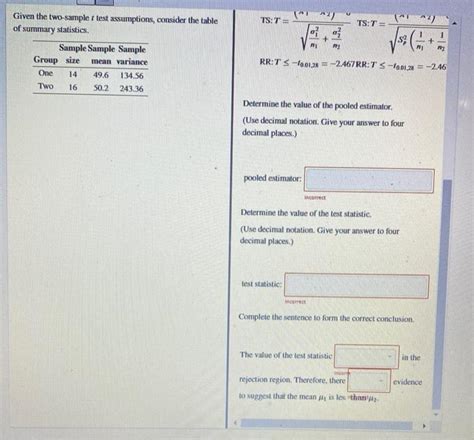 Solved Side By Side Given The Two Sample T Test Assumptions