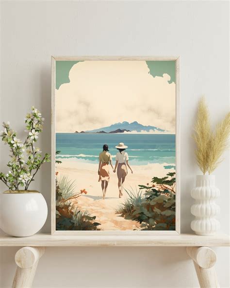 Vintage Lesbian Beach Couple Lgbtq Art Print Printable Wall Art Wall