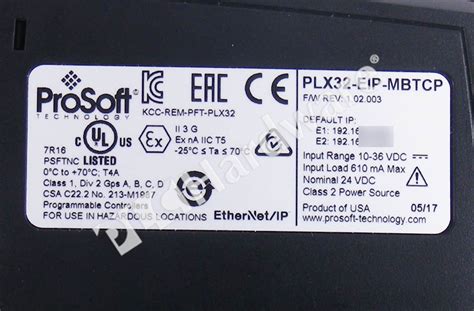 Plc Hardware Prosoft Plx32 Eip Mbtcp Ethernet Ip To Modbus Tcp Ip Gateway