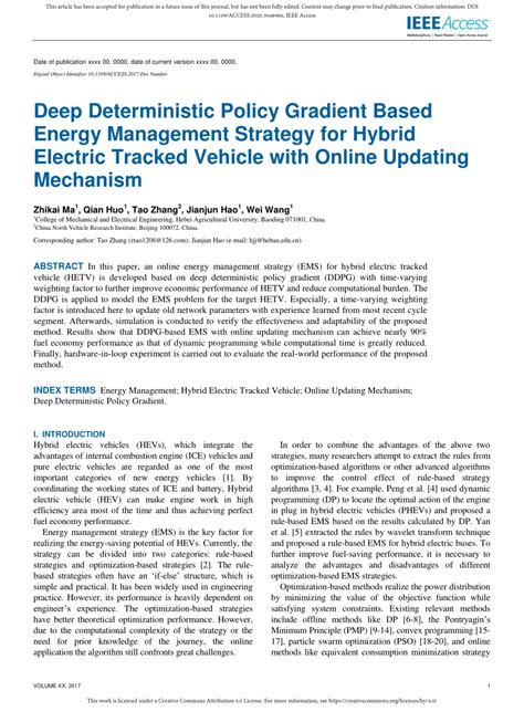 Pdf Deep Deterministic Policy Gradient Based Energy Management Strategy For Hybrid Electric