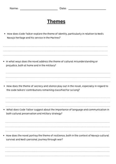 Code Talker Comprehension Test Setting Plot Characters And Themes