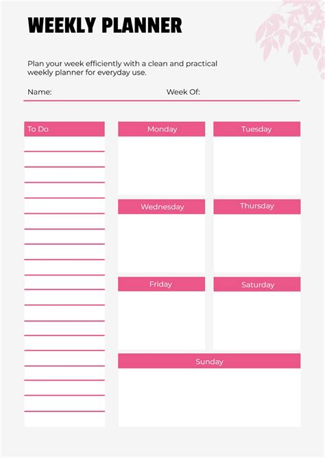 Free Pink Weekly Planner Template To Edit Online