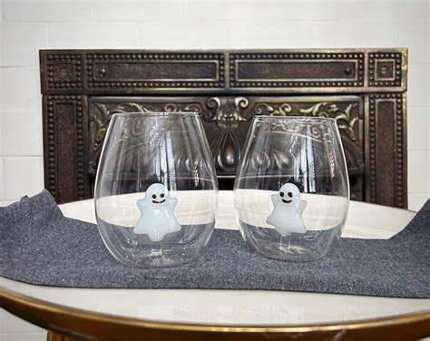 Stemless Wine Glass With Ghost Figurine Ghost Wine Glass Halloween