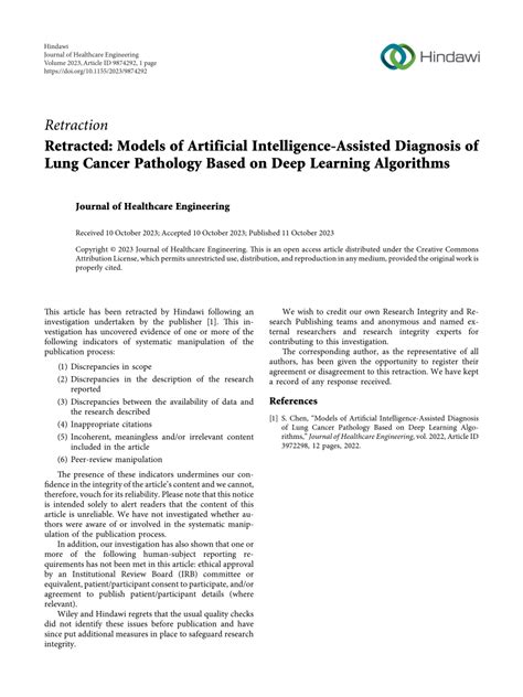 Pdf Retracted Models Of Artificial Intelligence Assisted Diagnosis Of Lung Cancer Pathology