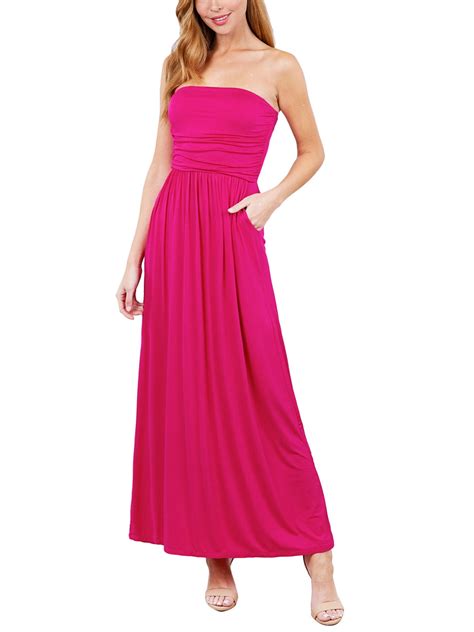 Fashionmille Women S Casual Soft Sexy Tube Long Jersey Maxi Dress With Side Pocket Walmart Com
