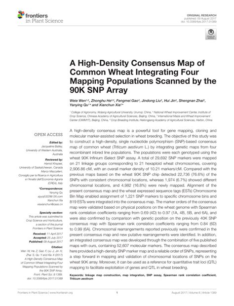 Pdf A High Density Consensus Map Of Common Wheat Integrating Four