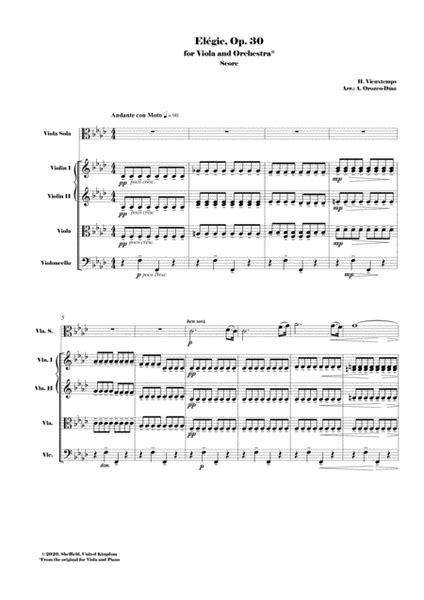Vieuxtemps - Elégie for Viola and String Quartet, Op. 30 SCORE by Henri ...