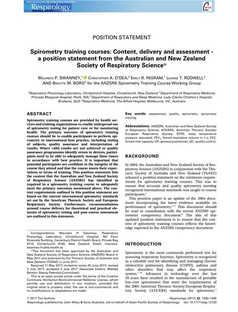 Pdf Spirometry Training Courses Content Delivery And Assessment A Position Statement From