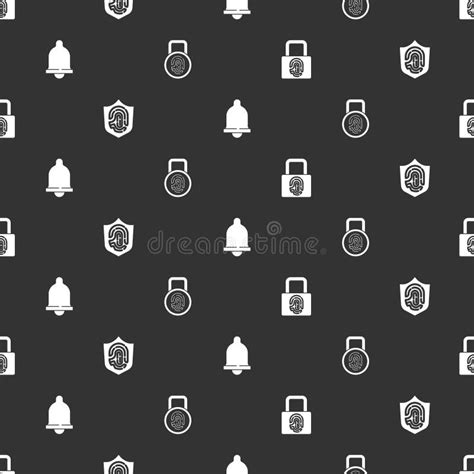Set Fingerprint With Lock Shield Motion Sensor And On Seamless Pattern Vector Stock
