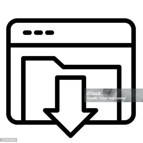 다운로드 폴더 줄 아이콘입니다 창 실루엣 기호에 아래쪽 화살표가 있는 컴퓨터 디렉토리 흰색에 윤곽선 스타일 픽토그램 브라우저 기호 모바일 개념 웹 디자인 벡터 그래픽 검은