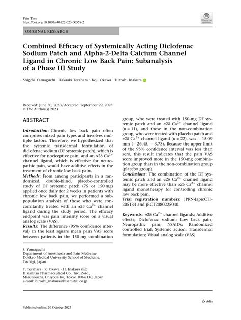 Pdf Combined Efficacy Of Systemically Acting Diclofenac Sodium Patch And Alpha 2 Delta Calcium