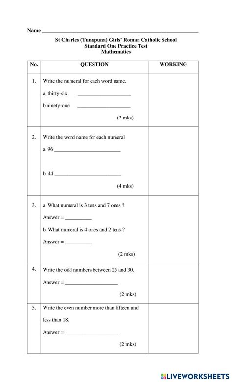 Mathematics Practice Test Live Worksheets