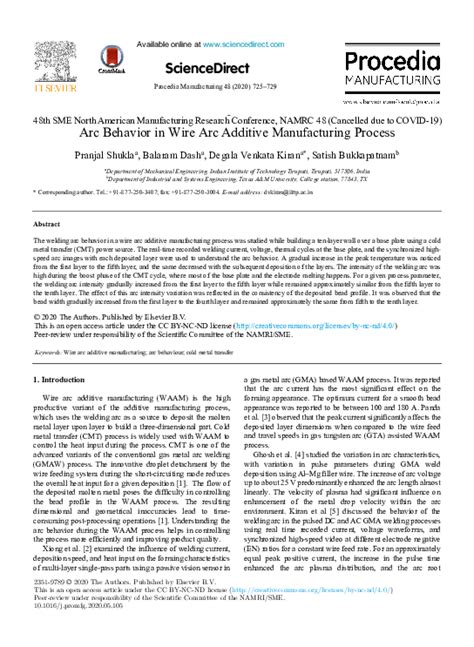 Pdf Arc Behavior In Wire Arc Additive Manufacturing Process
