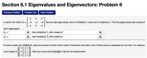 Solved Section 61 Eigenvalues And Eigenvectors Problem 6