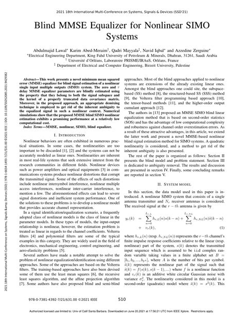 Pdf Blind Mmse Equalizer For Nonlinear Simo Systems
