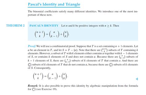Pascal S Identity And Triangle The Binomial