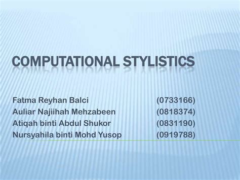 Computational Stylistics Ppt Pptx