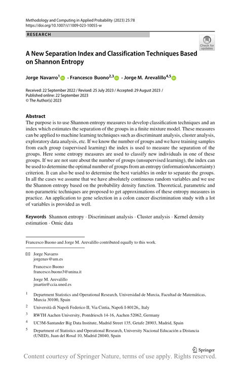pdf a new separation index and classification techniques based on