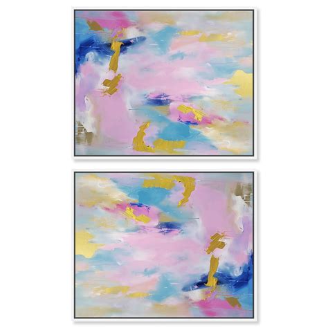 Joyful Expressionism Set Canvas Set Of 2 Blue Abstract Art By Art Remedy White Frame 20 X 16