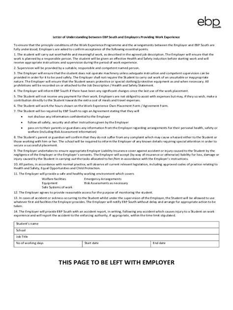 Fillable Online Work Experience Placement Form Fax Email Print Pdffiller