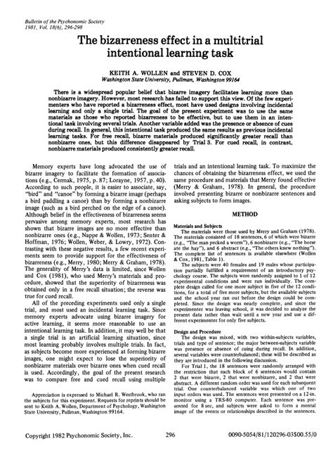 Pdf The Bizarreness Effect In A Multitrial Intentional Learning Task