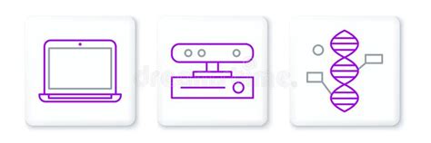 Set Line Dna Symbol Laptop And Motion Sensor Icon Vector Stock Illustration Illustration Of