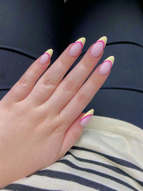 Summer Nail Inspo 🥥💛💗 Yellow And Pink French Tips💅🏼 Acrylic Nails