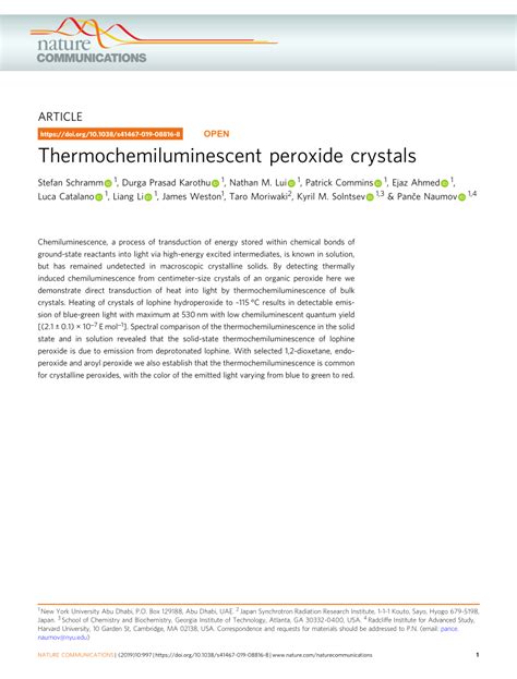 Pdf Thermochemiluminescent Peroxide Crystals