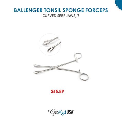 Ballenger Tonsil Sponge Forceps Curved Serr Jaws 7