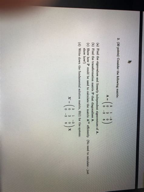 Solved 3 20 Points Consider The Following Matrix 2 1 3