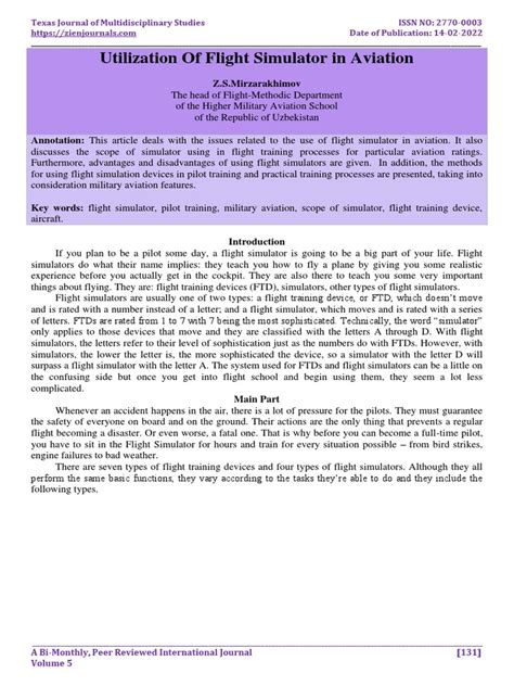 Utilization Of Flight Simulator In Aviation Pdf Simulation Aviation