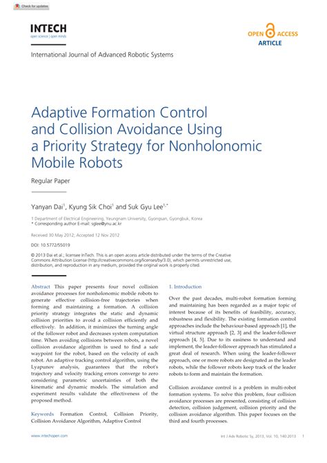 Pdf Adaptive Formation Control And Collision Avoidance Using A Priority Strategy For