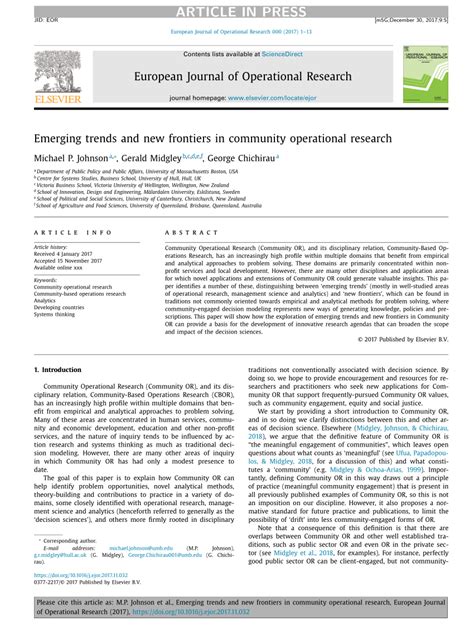 Pdf Emerging Trends And New Frontiers In Community Operational Research
