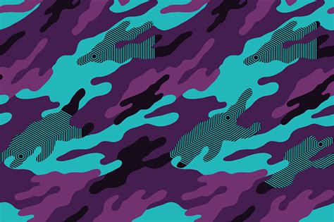 기하학적 위장 추상 선 이음새가 없는 무늬 육군 배경 인쇄 옷 직물 스포츠 저지 짜임새 포스터 카드 및 벽지를 위한 군 위장 반복 패턴 디자인 개념에 대한 스톡 벡터 아트