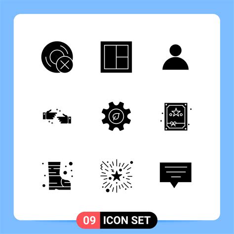 Set Of 9 Vector Solid Glyphs On Grid For Eco Ok Window Done User