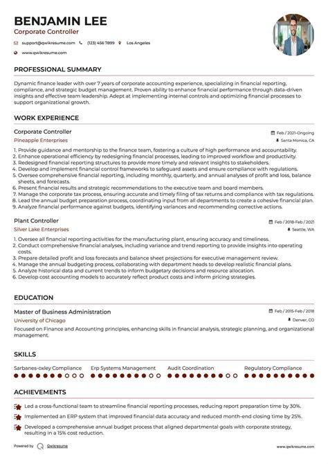 10 Corporate Controller Resume Samples And Templates For 2025