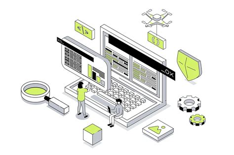 Programming 3d Isometric Concept In Outline Isometry Design For Web People Working With Code At