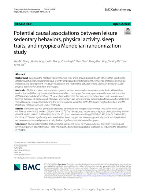 Pdf Potential Causal Associations Between Leisure Sedentary Behaviors