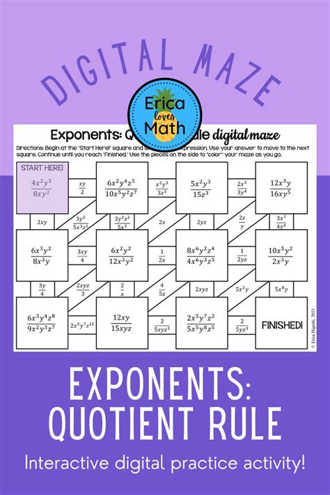 Exponents Quotient Rule Digital Activity Maze Quotient Rule Digital Activities Secondary Math