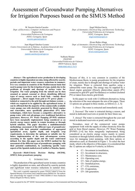 Pdf Assessment Of Groundwater Pumping Alternatives For Irrigation