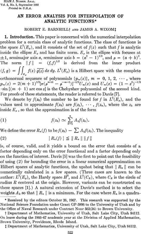 an error analysis for interpolation of analytic functions siam
