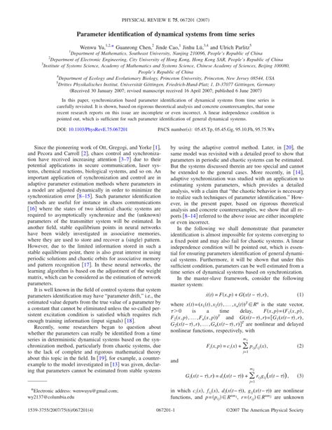 Pdf Parameter Identification Of Dynamical Systems From Time Series