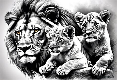 Lion Overlooking 3 Cubs Tattoo Idea Tattoosai