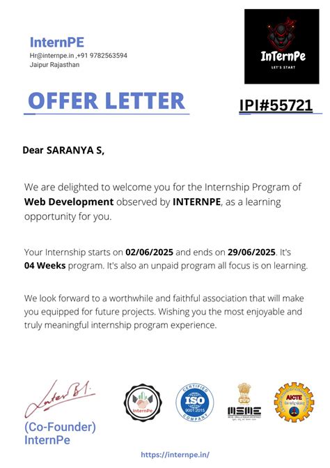 Internpe Webdevelopment Learningjourney Techinternship Saranya S