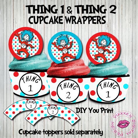 dr seuss thing 1 thing 2 cupcake wrappers by vixxxendigitaldesign 5 00