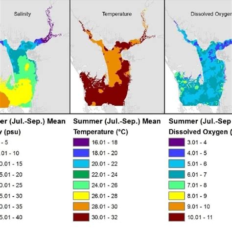 Salinity Temperature And Dissolved Oxygen Maps For The Summer Season