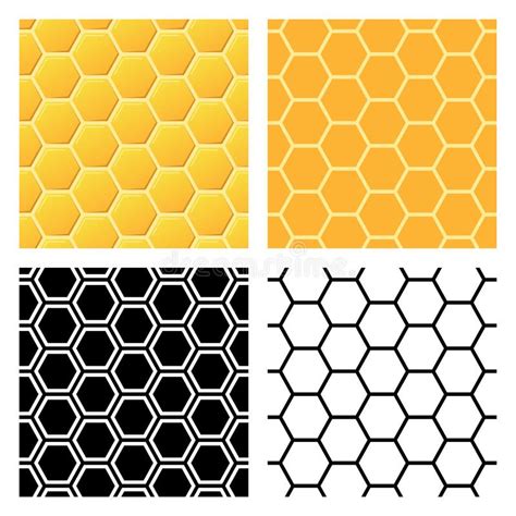Honeycomb Seamless Pattern Set Abstract Geometric Yellow Honeycomb Seamless Pattern Set